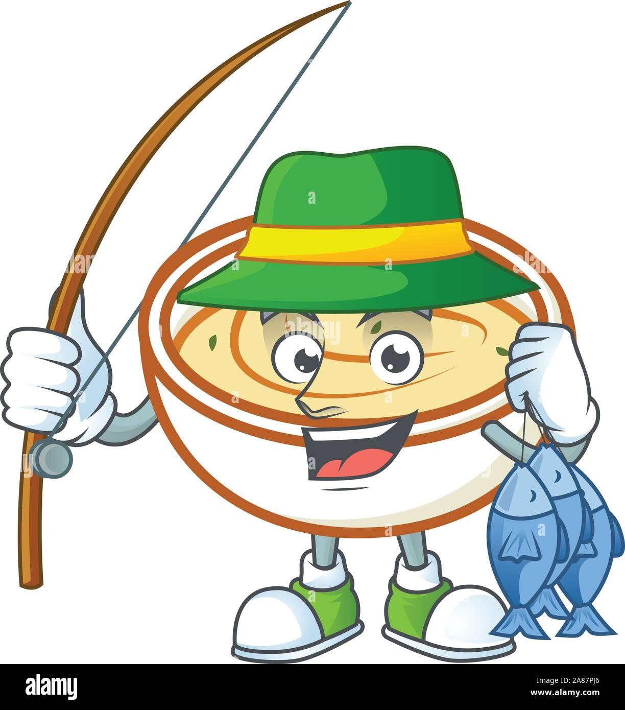 Delicious mashed potatoes with fishing mascot character Stock Vector ...