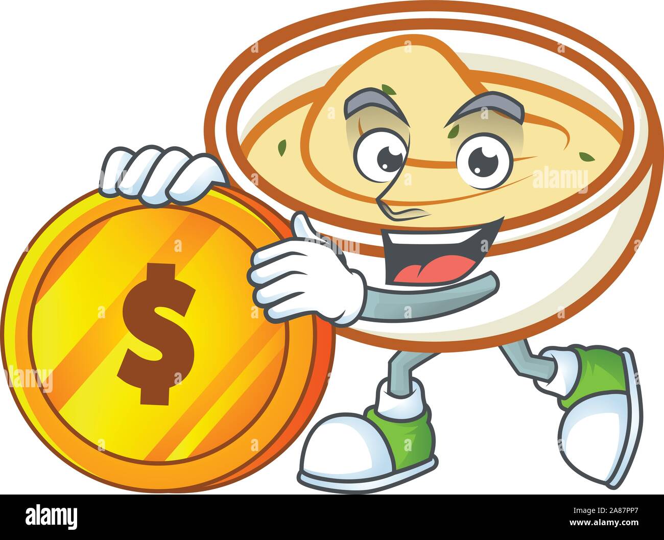 Mashed potatoes in bowl with bring coin character Stock Vector Image ...