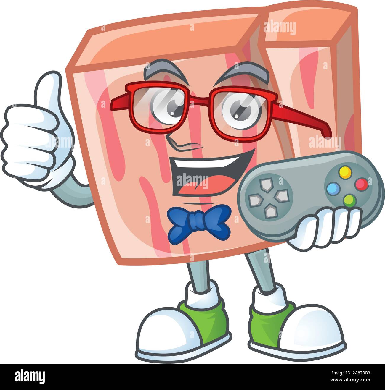 Meat with holding gamer character on white background Stock Vector ...