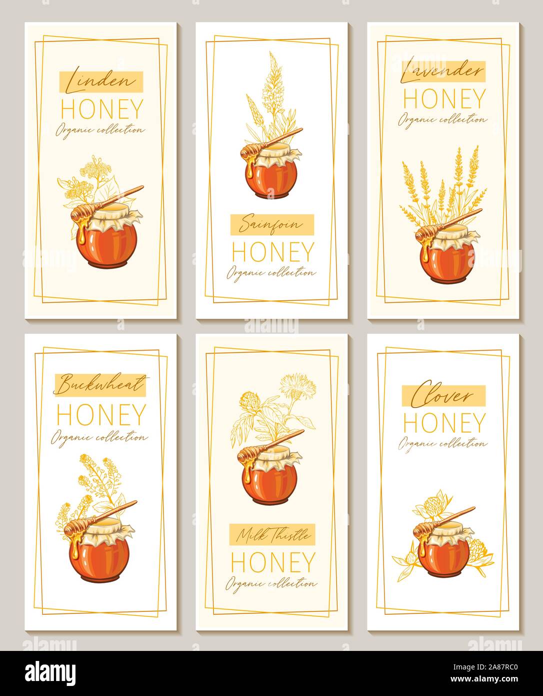 Honey flowers vintage vertical flyers design. Engraved Clover, Milk ...