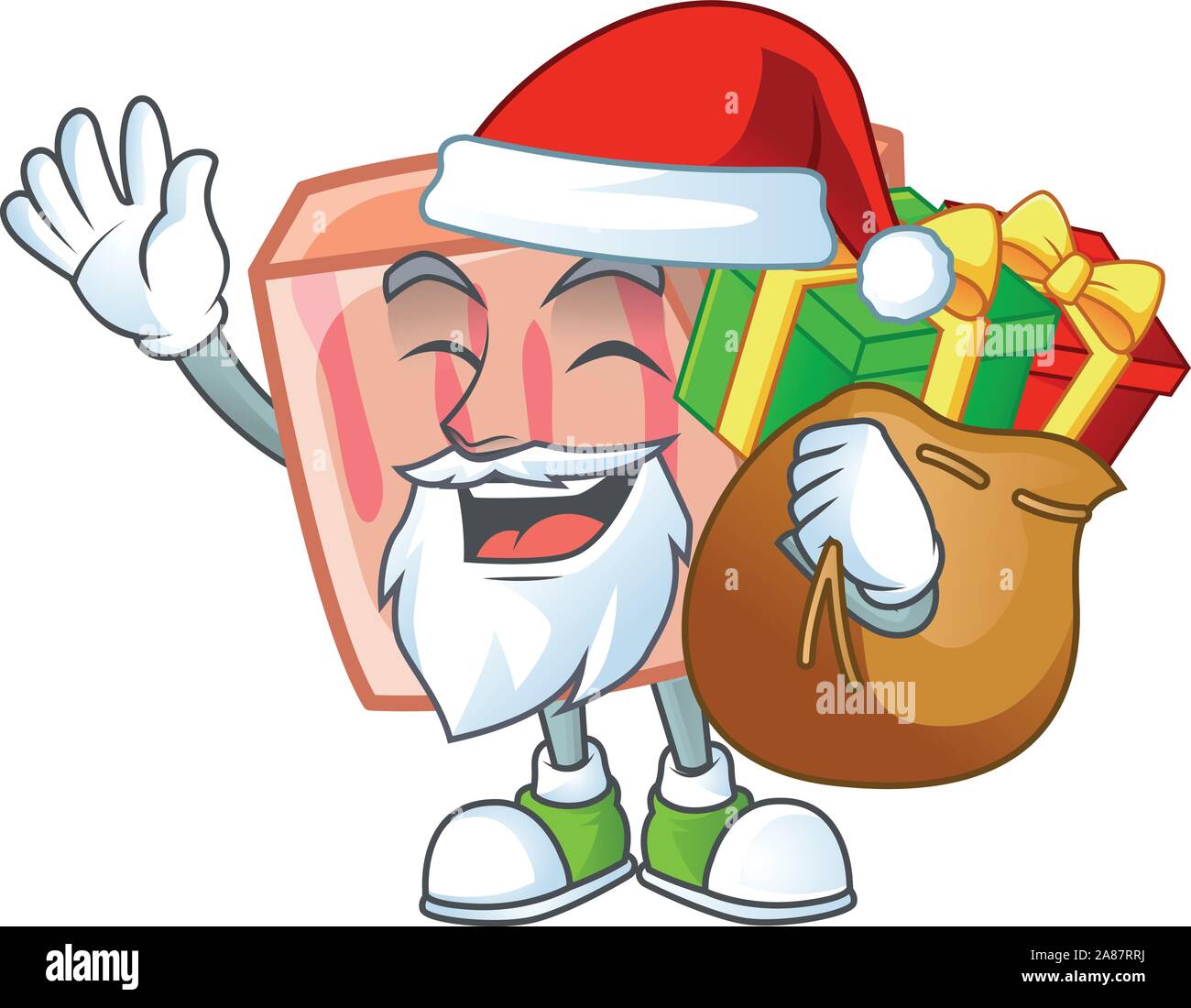 Cartoon meat in the character mascot santa bring gift Stock Vector ...