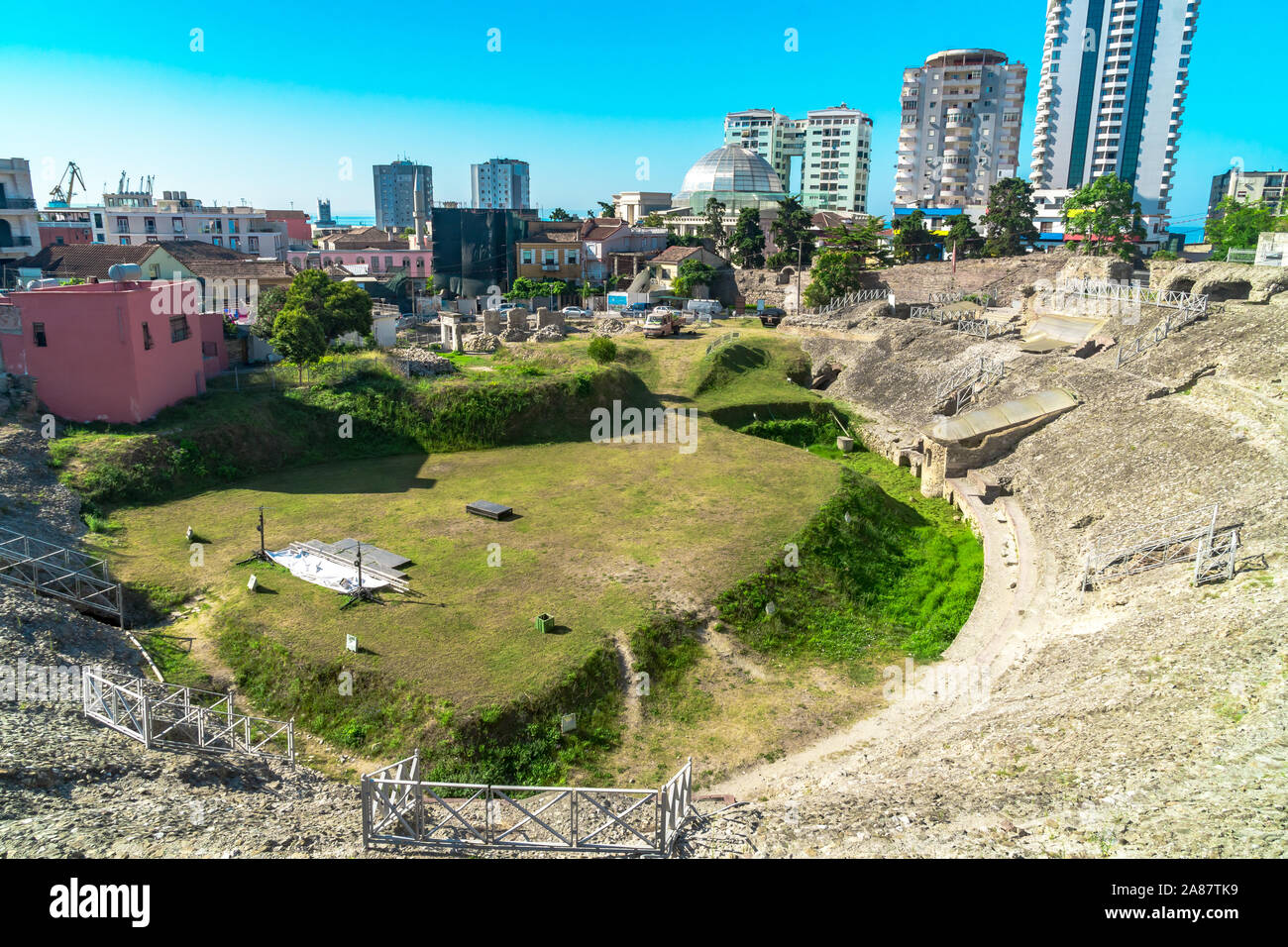 Historical amphitheatre of Dyrrachium Ancient City in Durres, Albania ...