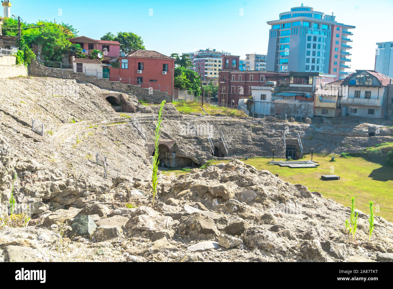 Historical amphitheatre of Dyrrachium Ancient City in Durres, Albania ...