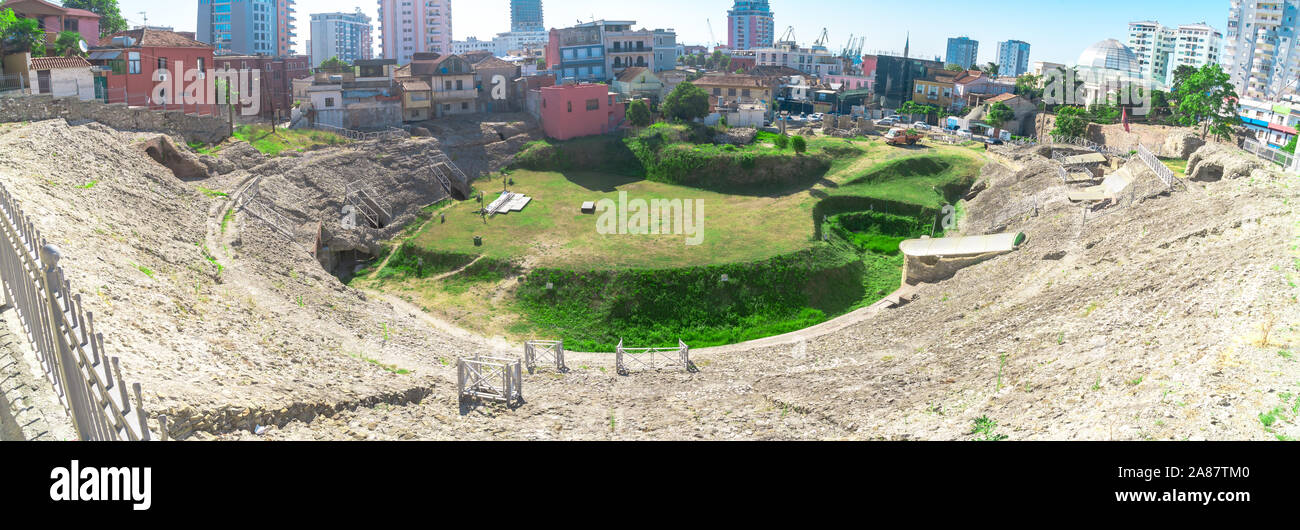 Historical amphitheatre of Dyrrachium Ancient City in Durres, Albania ...