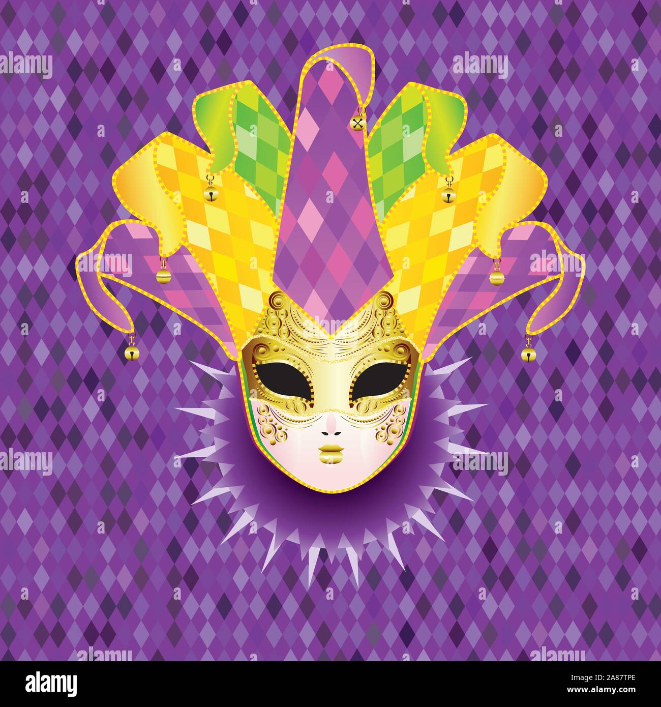 Decorative full face carnival mask with jolly hat Stock Vector Image ...