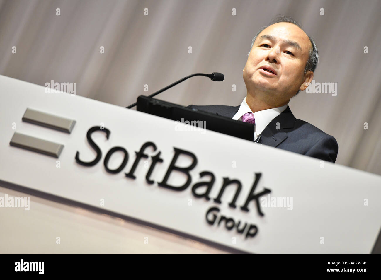 SoftBank Group founder and CEO Masayoshi Son announces the company's ...