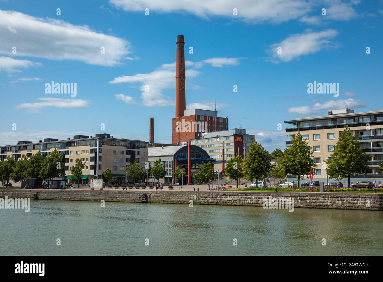 TURKU, FINLAND - AUGUST 02, 2019: View to the Aura river in Turku ...