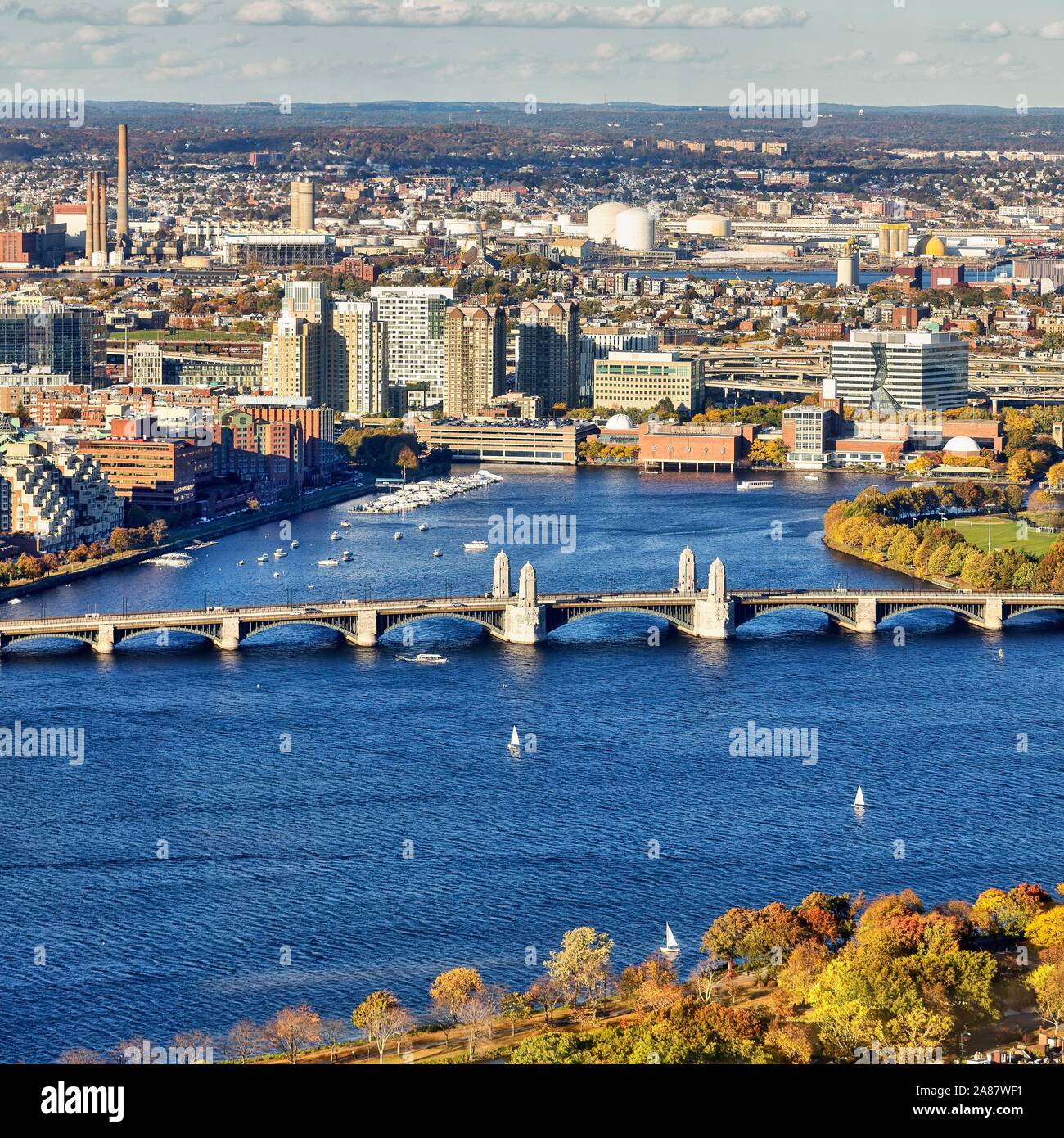 View from Prudential Tower to Charles River, Longfellow Bridge and the ...