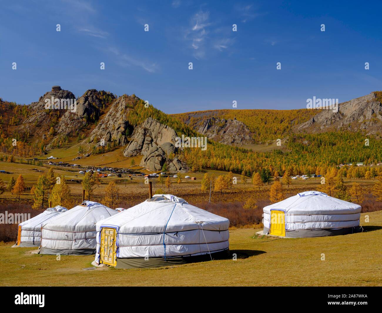 Yurts under rocks in gorchi terelj national park hi-res stock ...