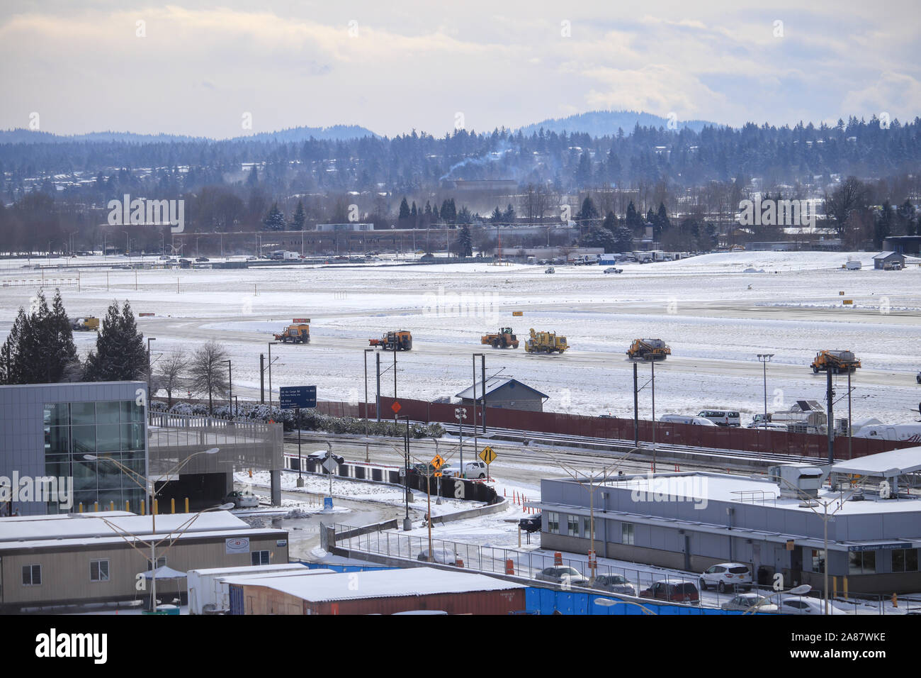 Portland, Oregon / USA February 2019: Snow removal equipment removing ...
