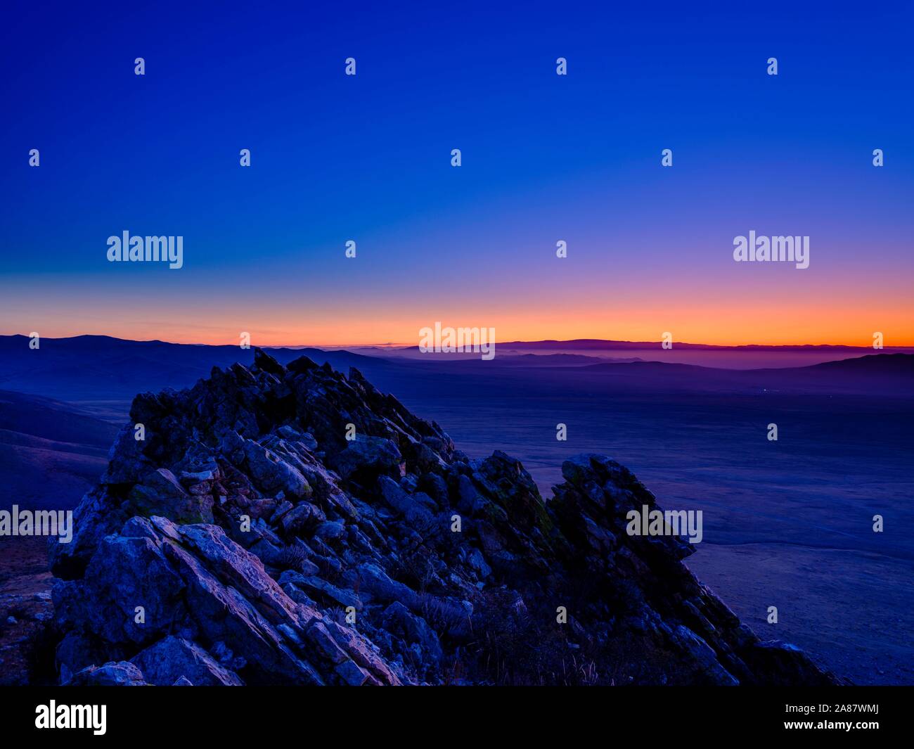 View from a summit to Mongolian steppe at blue hour, Tow Aimag, Tow ...