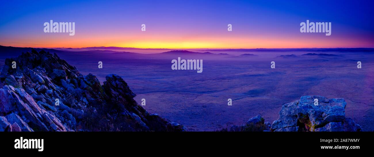 Panorama, view from a summit to Mongolian steppe at blue hour, Tow ...