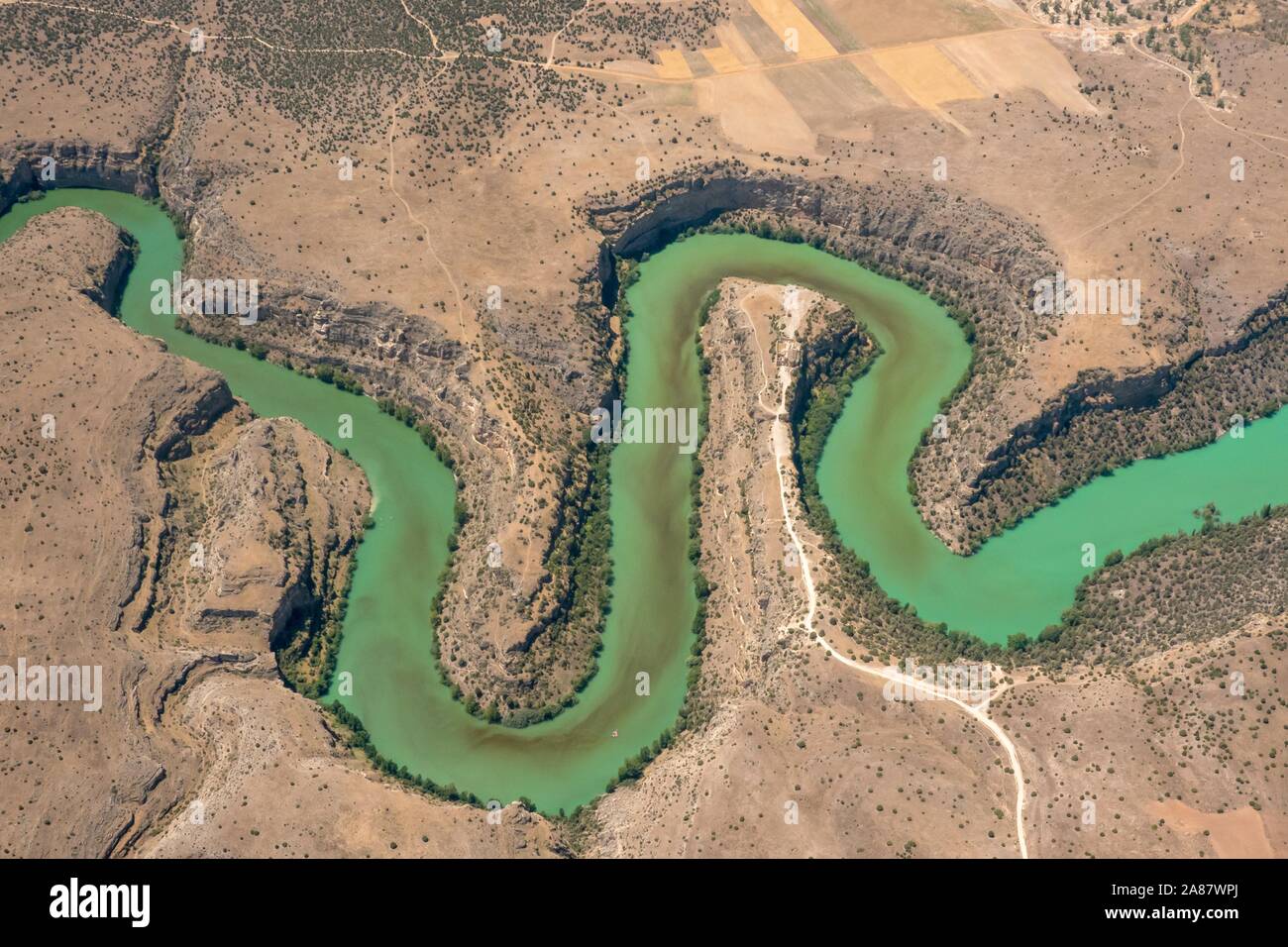 River Duraton in barren landscape, Castile Leon, Spain Stock Photo - Alamy