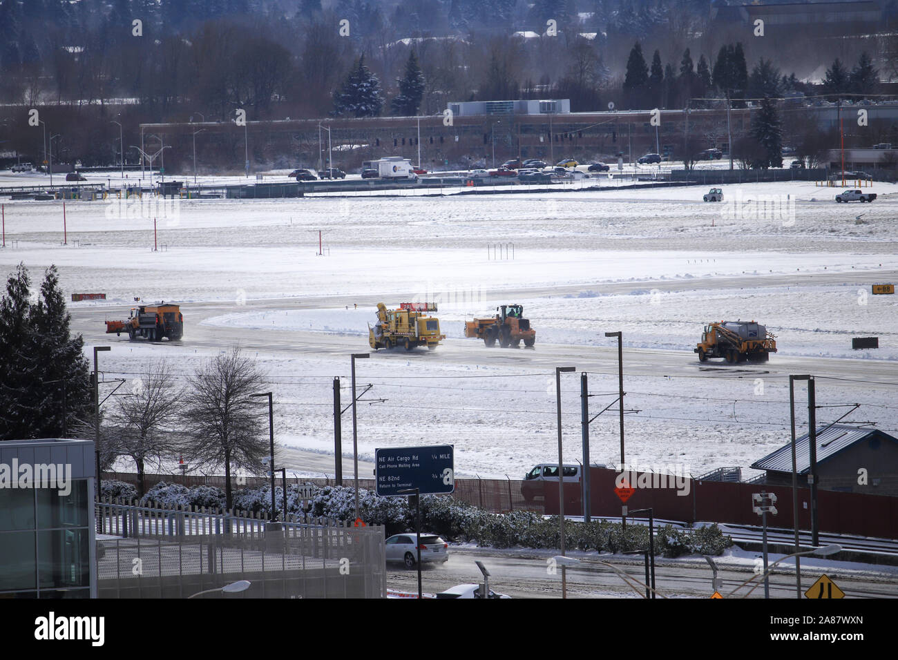 Portland, Oregon / USA February 2019: Snow removal equipment removing ...