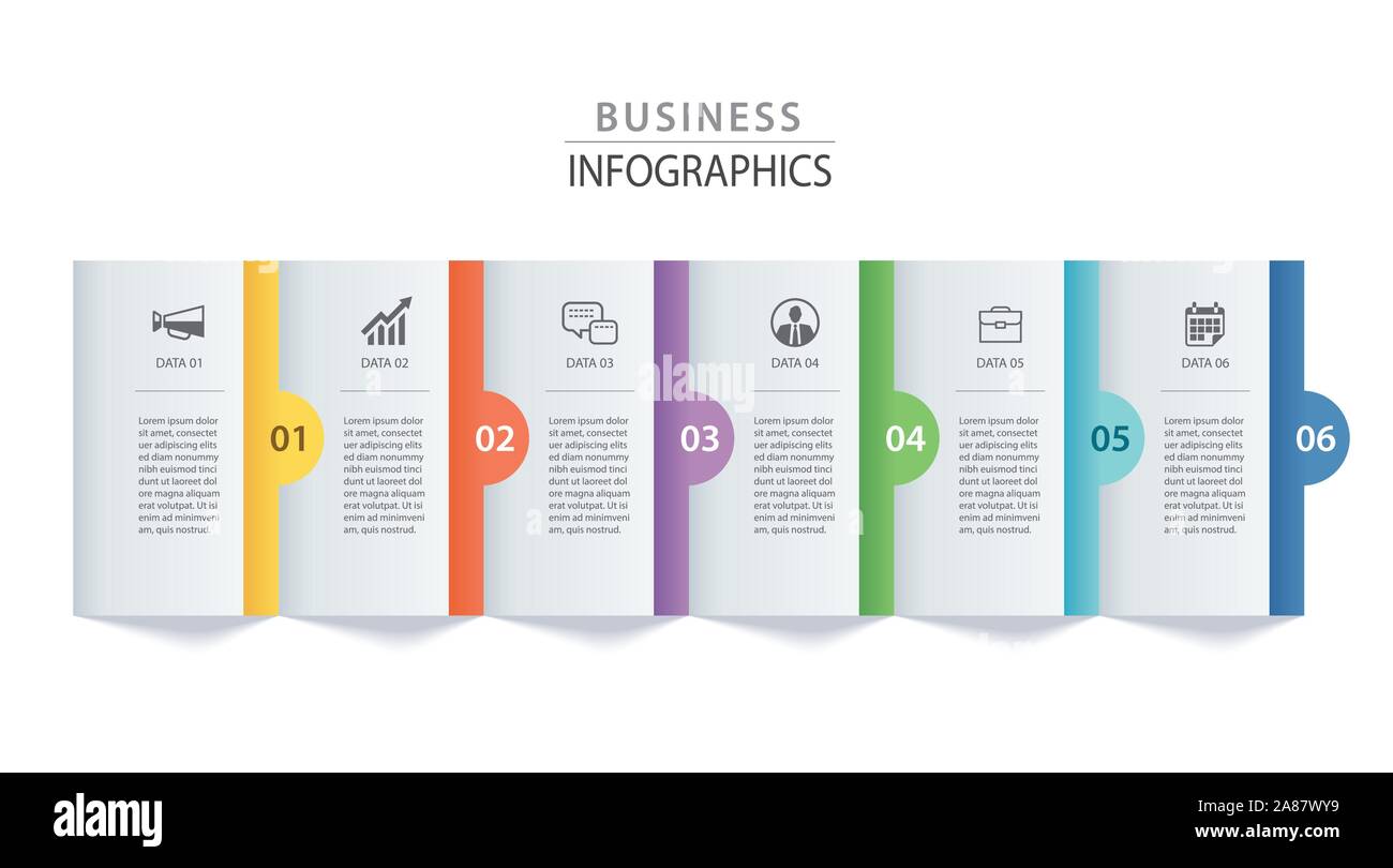 Infographics rectangle paper index with 6 data template. Vector ...