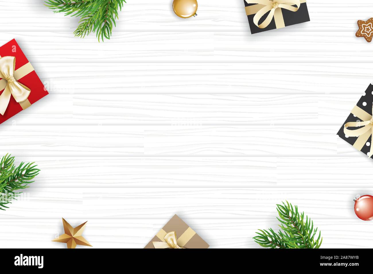 Christmas frame with copy space for text on white wooden background ...