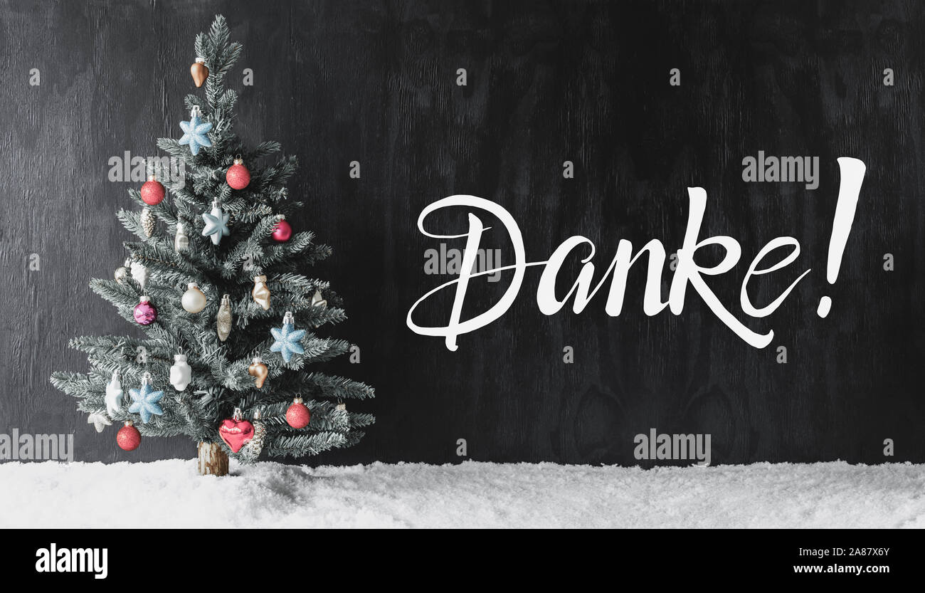 Christmas Tree, Snow, Colorful Ball, Danke Means Thank You Stock Photo ...