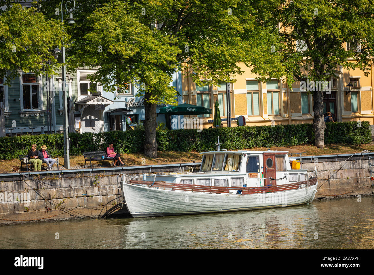 TURKU, FINLAND - AUGUST 02, 2019: View to the Aura river in Turku ...