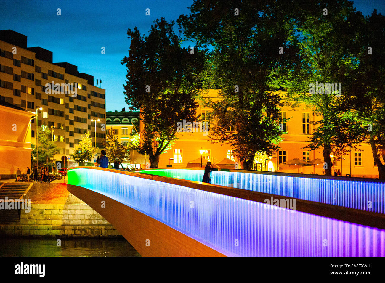 The Library Bridge in Turku, Finland at night Stock Photo - Alamy