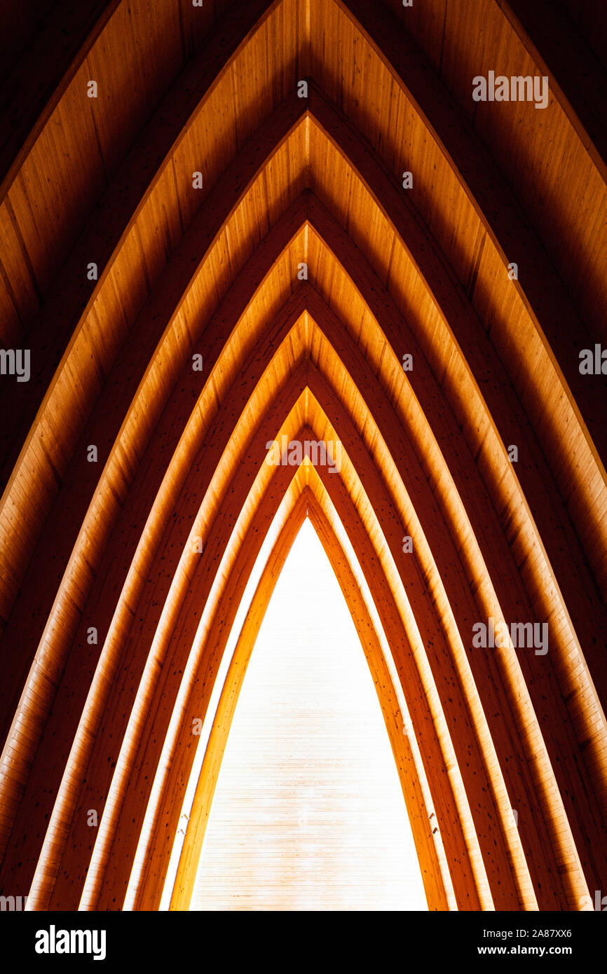 Wooden arches form the skeleton of St. Henrys Ecumenical Art Chapel ...
