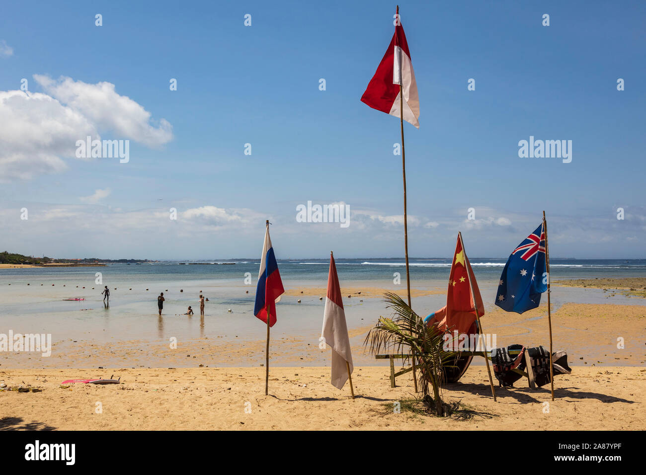 Flags on the beach at Nusa Dua, Bali, Indonesia, Southeast Asia, Asia ...