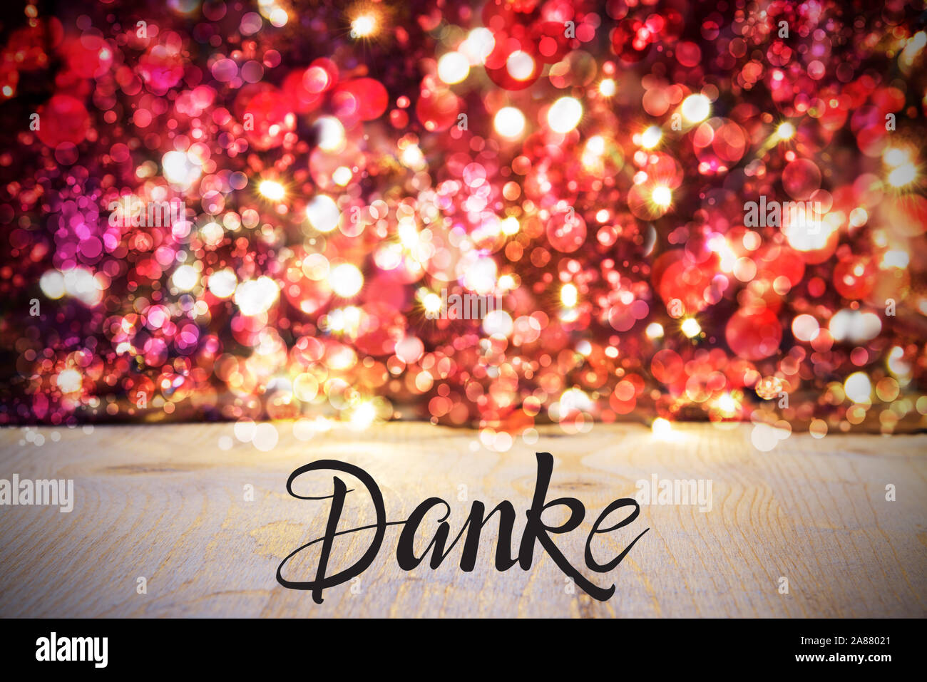Christmas Background, Red Sparkling Lights, Danke Means Thank You Stock ...
