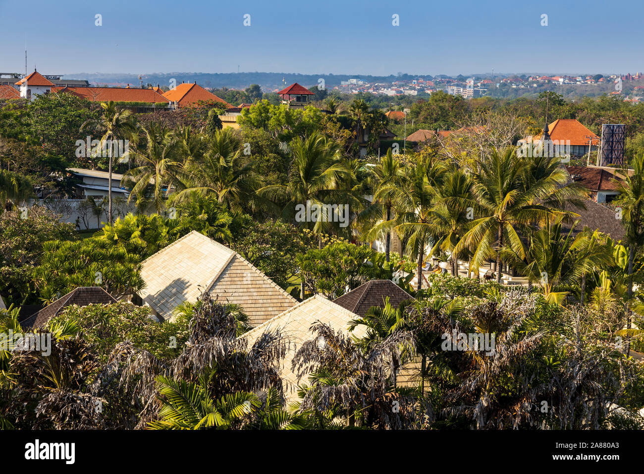View across hotels and resorts at Benoa Bay, Benoa, Bali, Indonesia ...