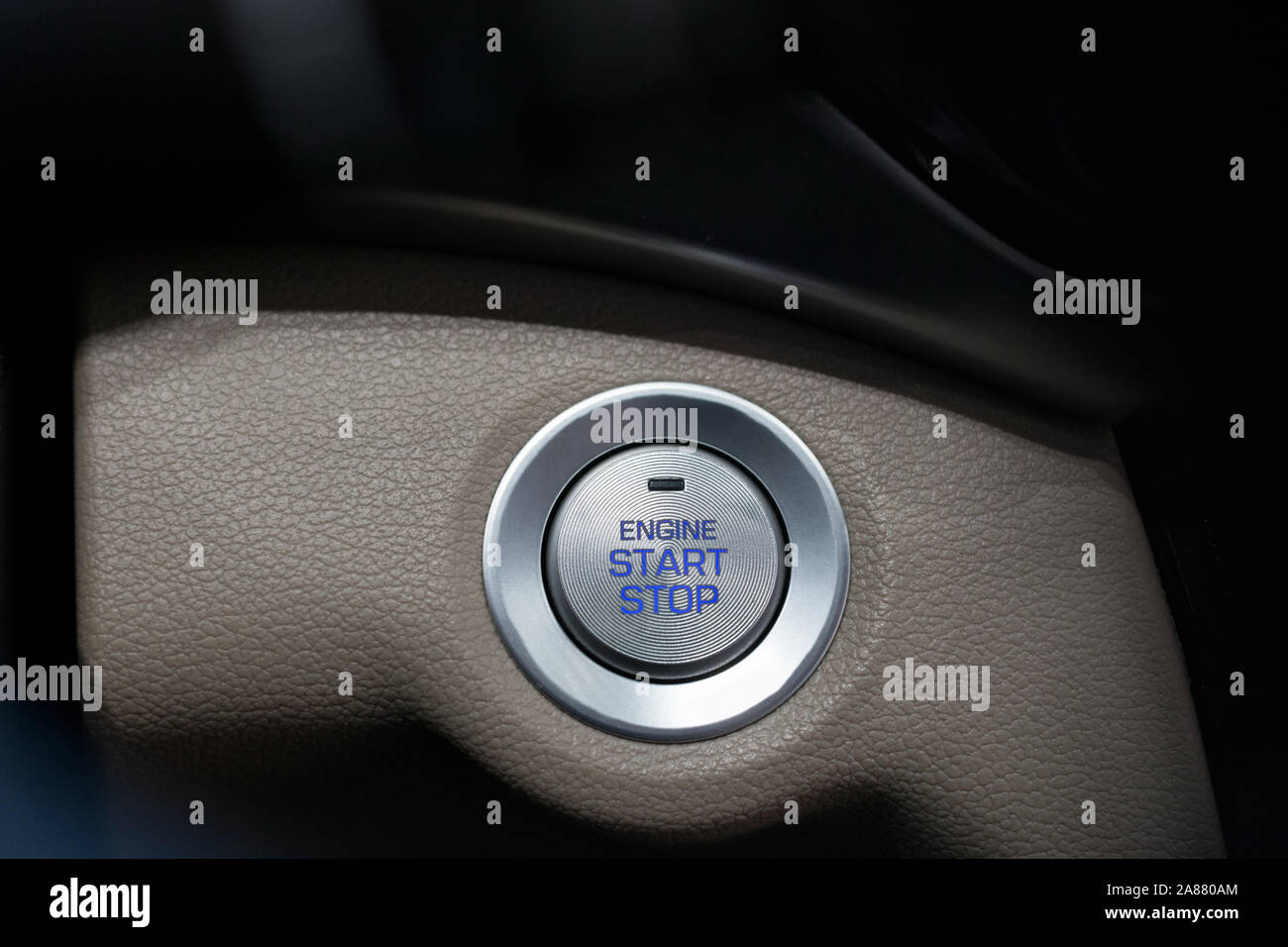Car engine start and stop button. Modern transportation. Close up Stock ...
