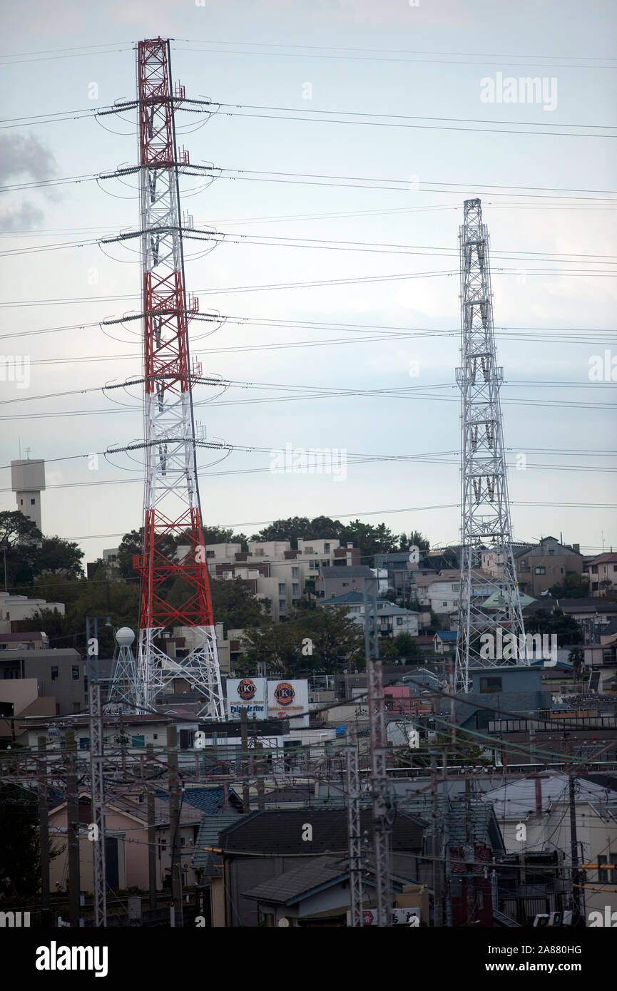Commuter train approaching Tsunashima, heading to Yokohama, Japan, Asia ...