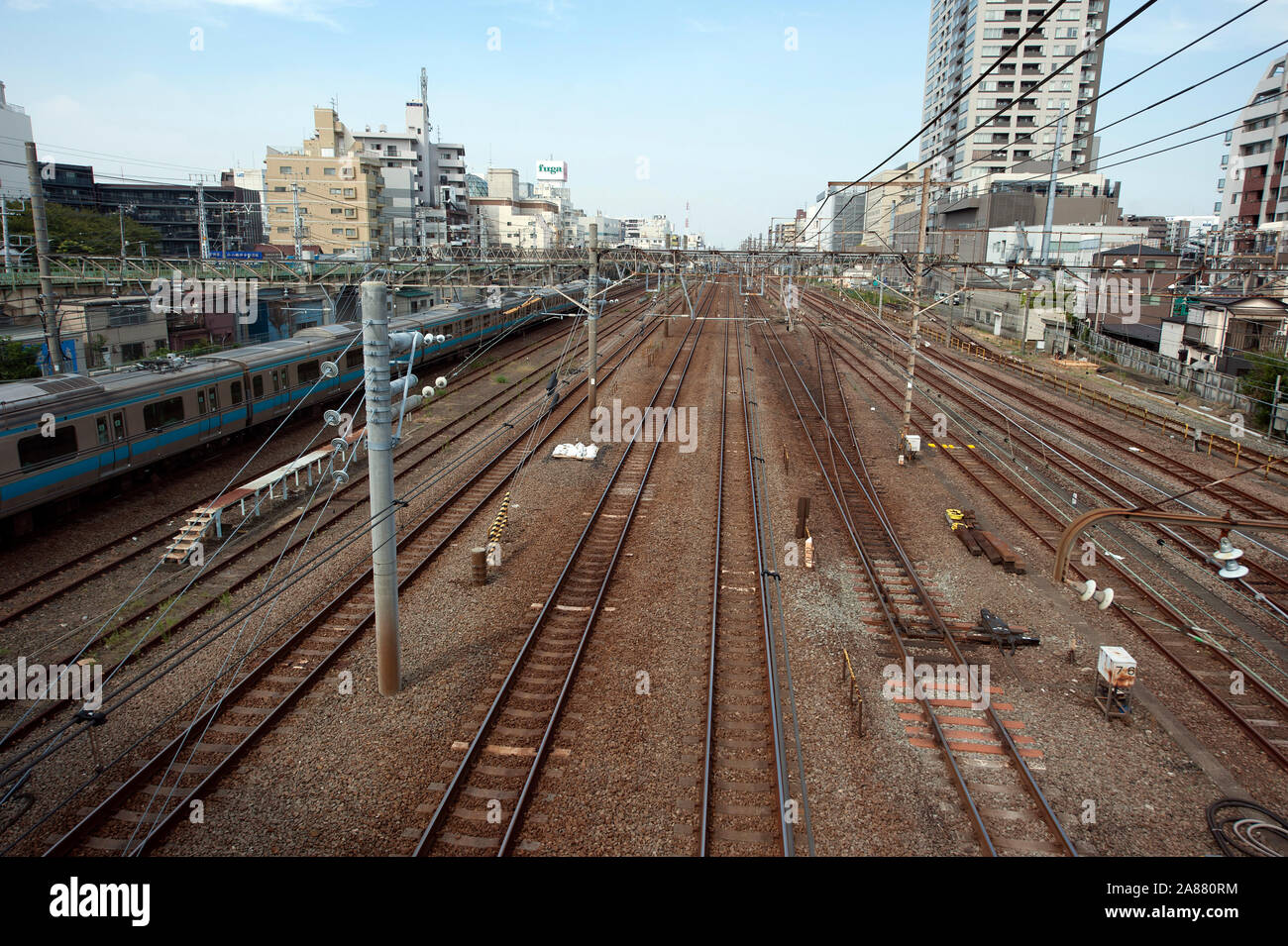 Commuter train approaching Tsunashima, heading to Yokohama, Japan, Asia ...