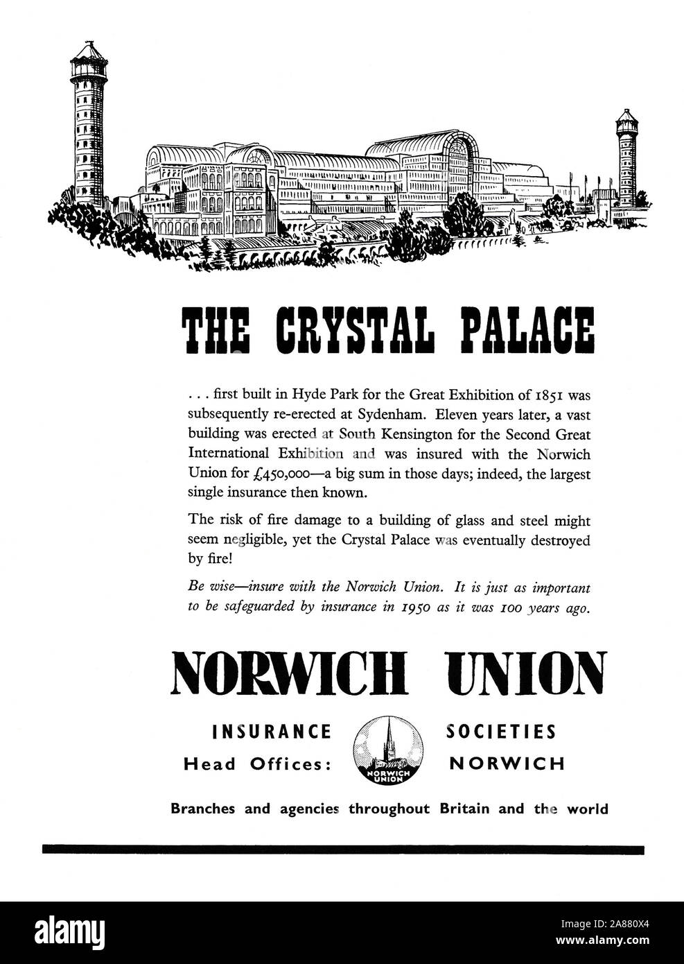 Advert for Norwich Union insurance, 1951. The illustration and copy ...
