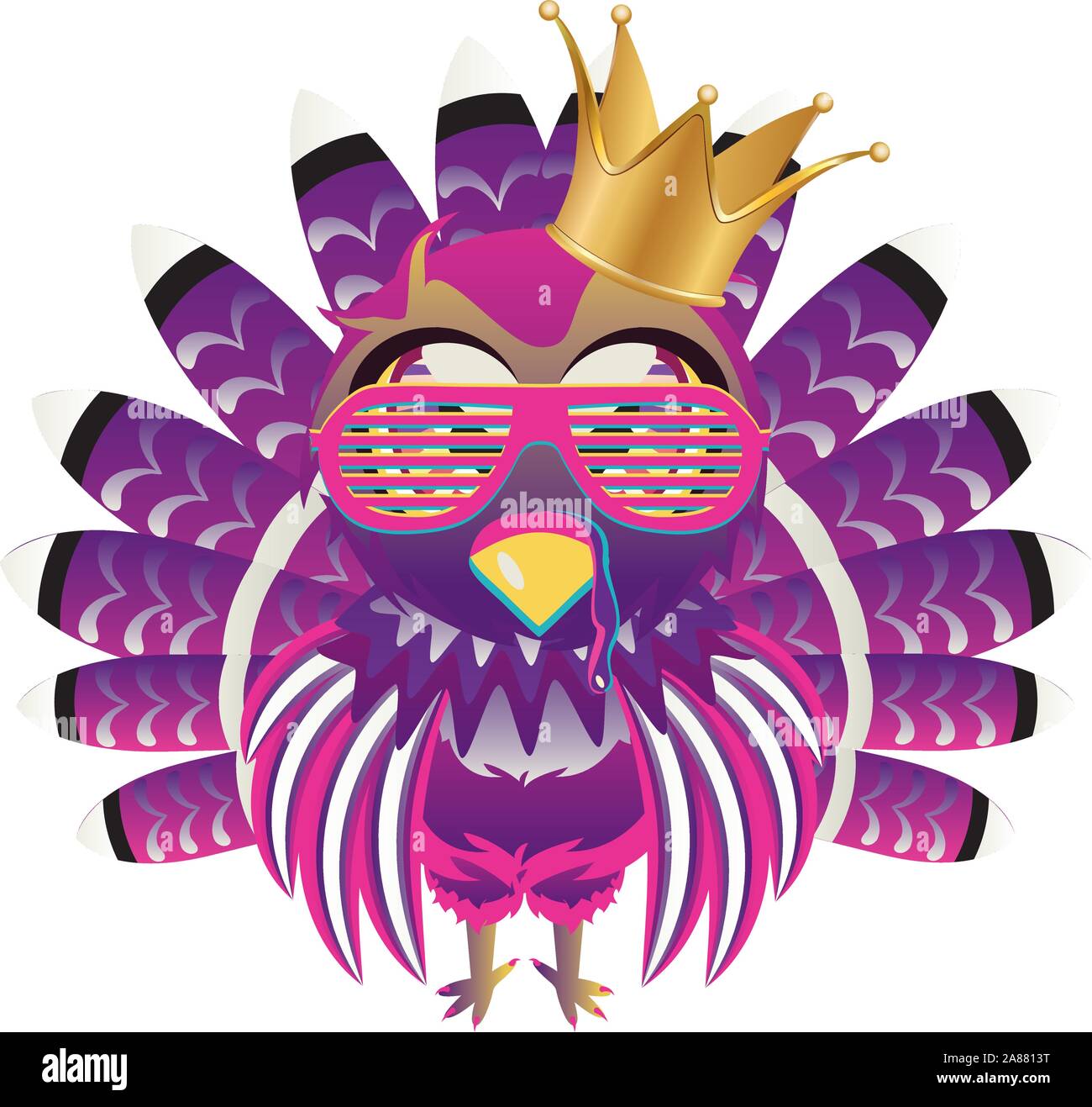 Cartoon manga style turkey bird in retro glasses and crown Stock Vector ...