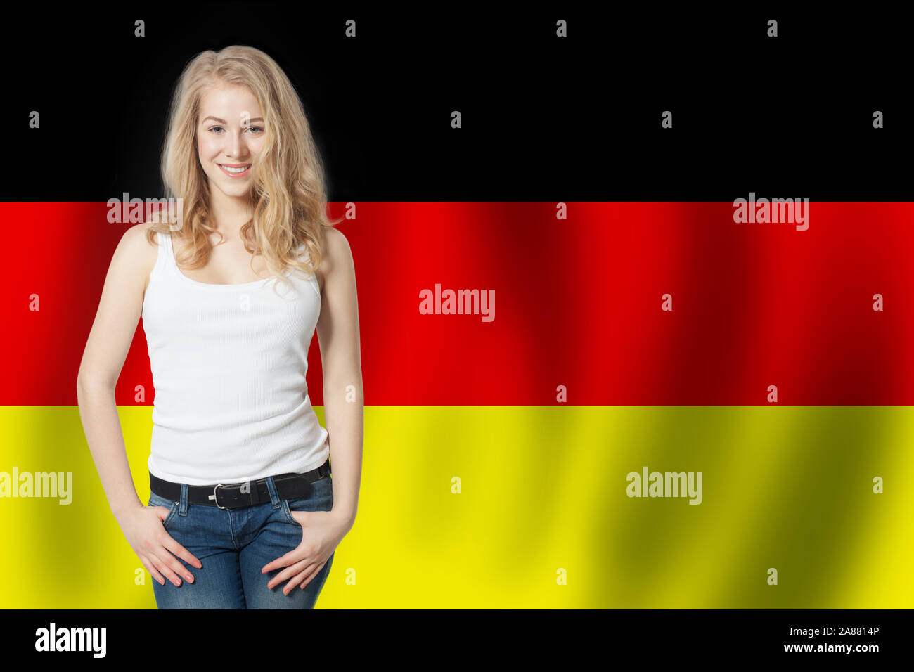 Travel In Germany Concept Pretty Woman Against The Germany Flag Travel In Germany Concept Pretty Woman Against The Germany Flag