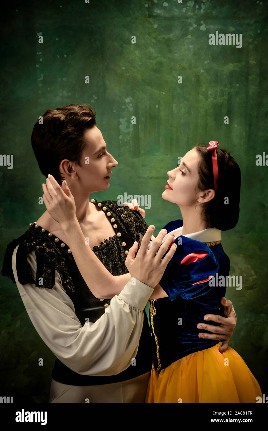 Young ballet dancers as a Snow White's characters in forest. Flexible ...