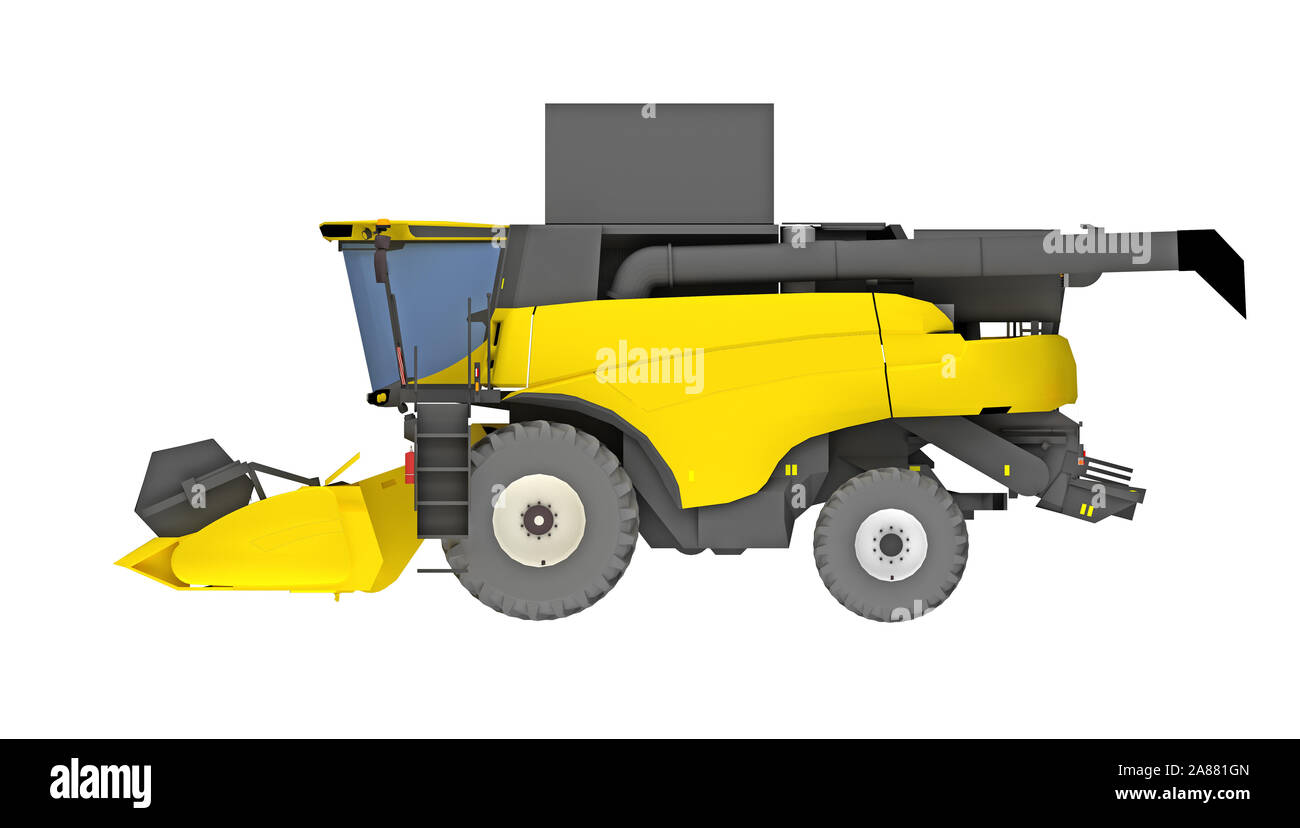 combine harvester side view isolated on white. 3d rendering Stock Photo ...