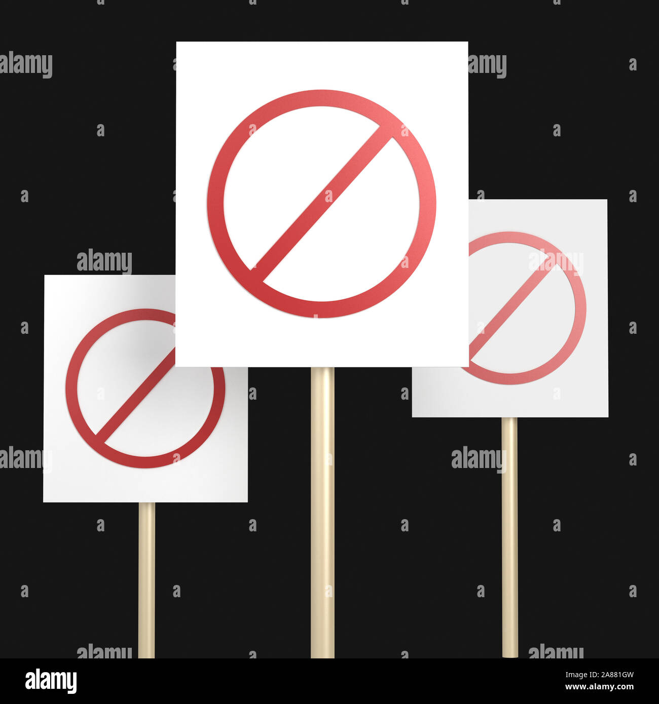 three signs with prohibition signs. 3d rendering Stock Photo - Alamy