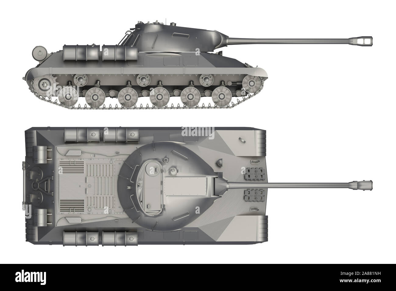 military tank side and top view isolated on white. 3d rendering Stock ...