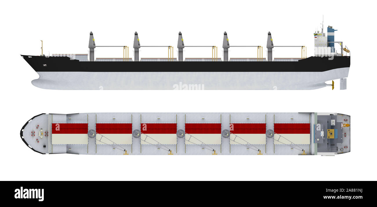 empty cargo ship with cranes isolated on white. 3d rendering Stock ...