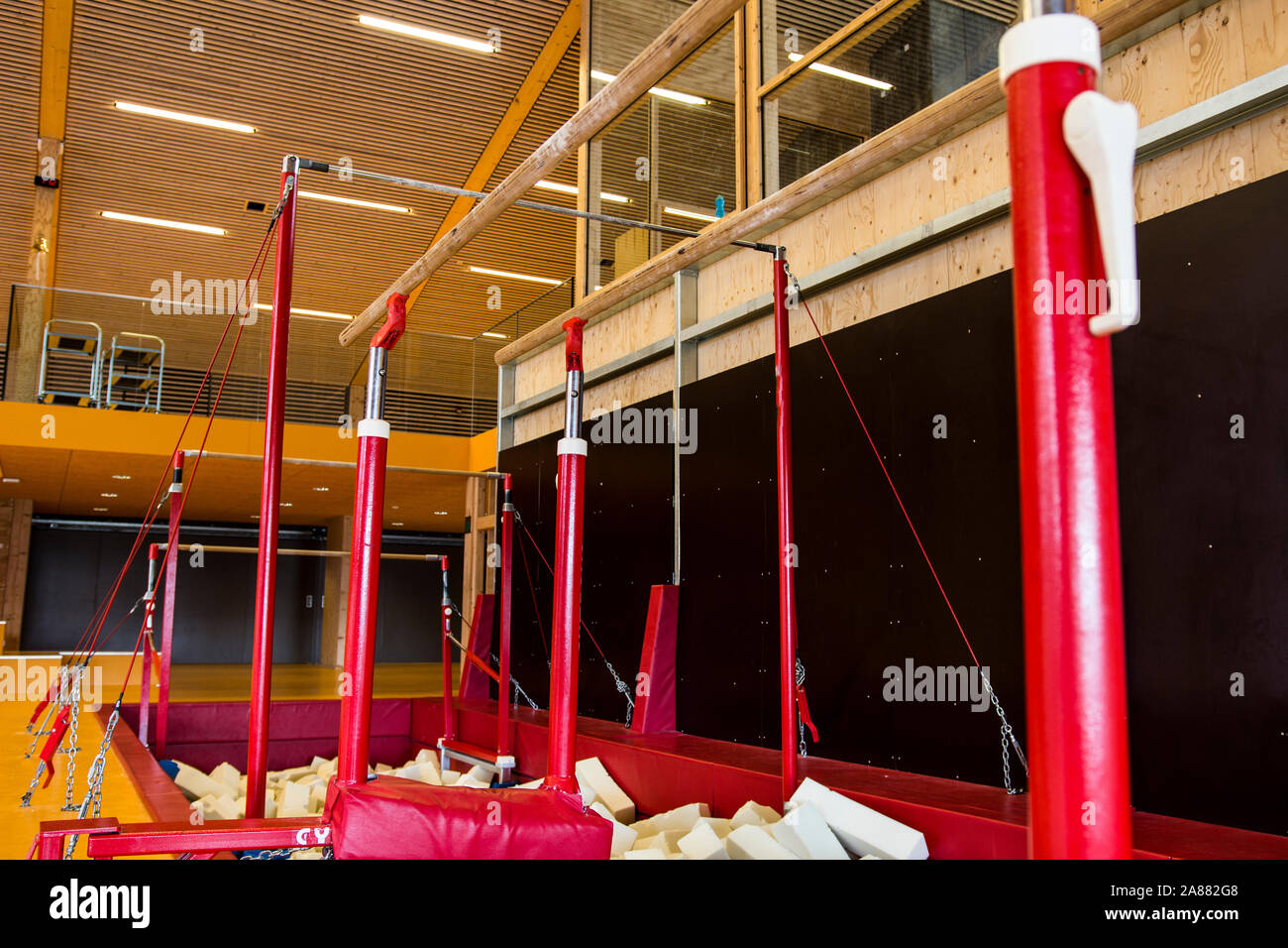 Gymnastic equipment in a gym Stock Photo - Alamy