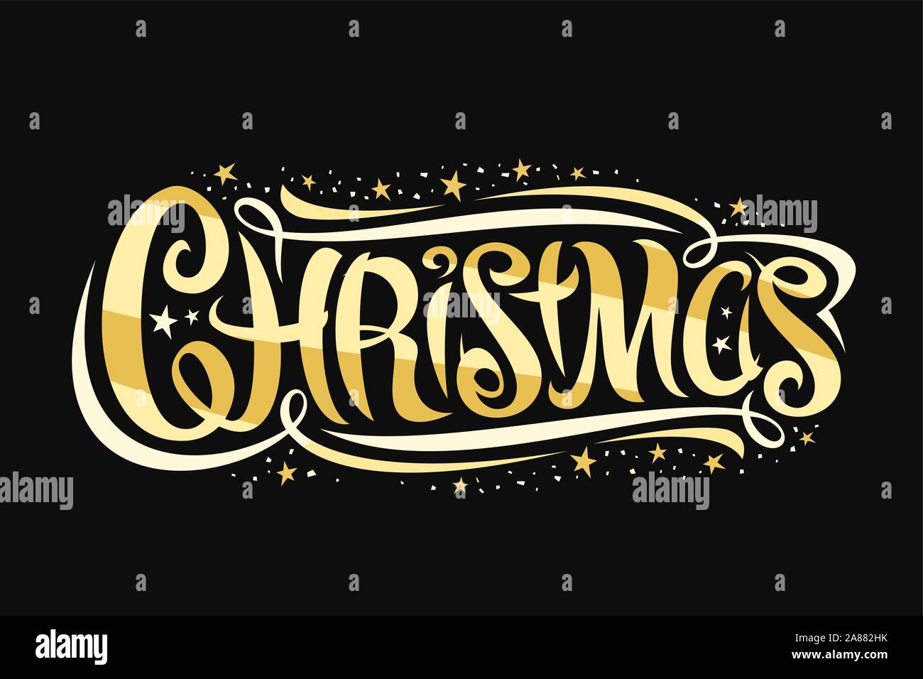 Vector greeting card for Christmas Holiday, curly calligraphic font ...