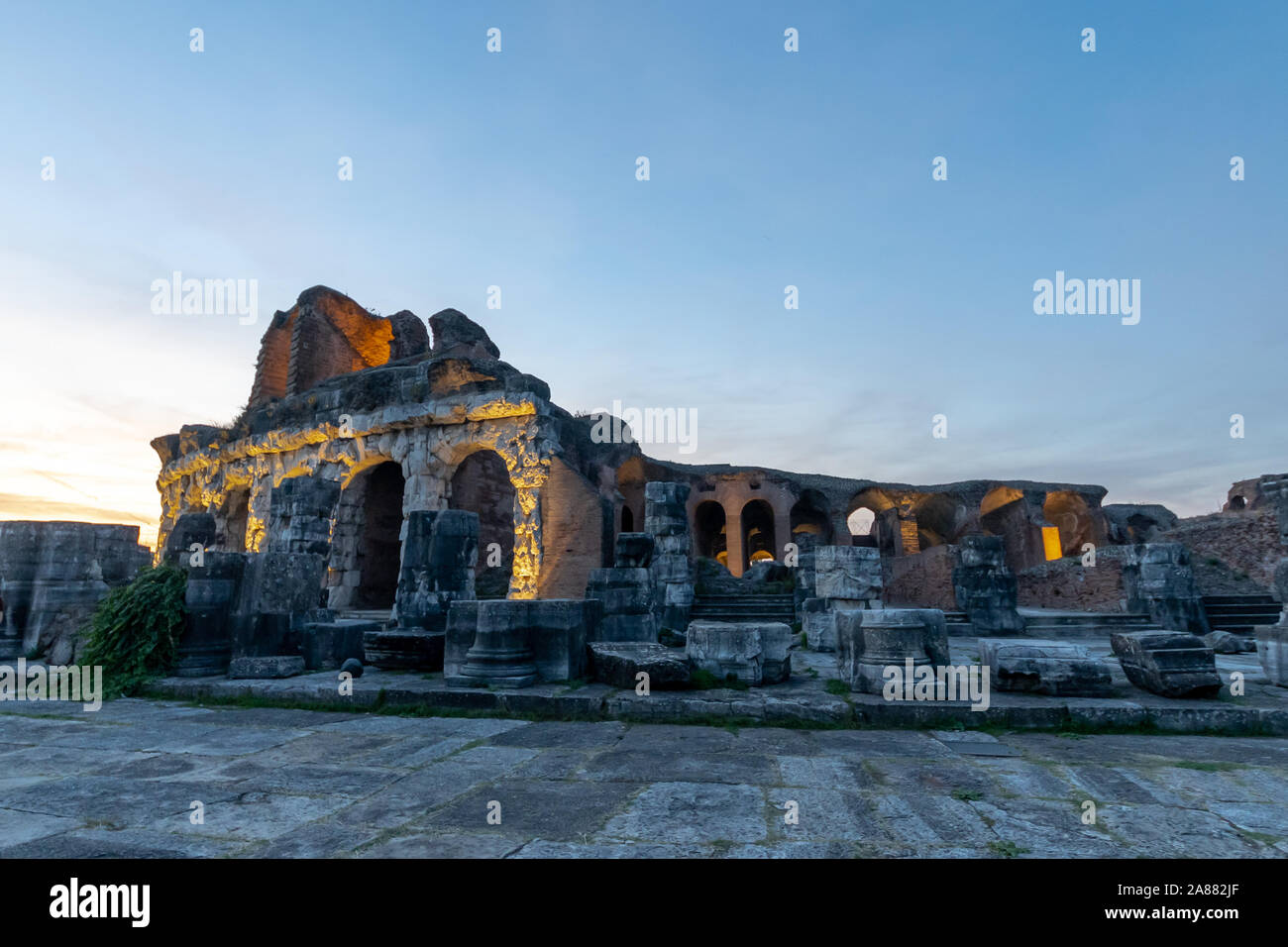 Night View of the Roman amphitheater located in the Ancient Capua, the ...