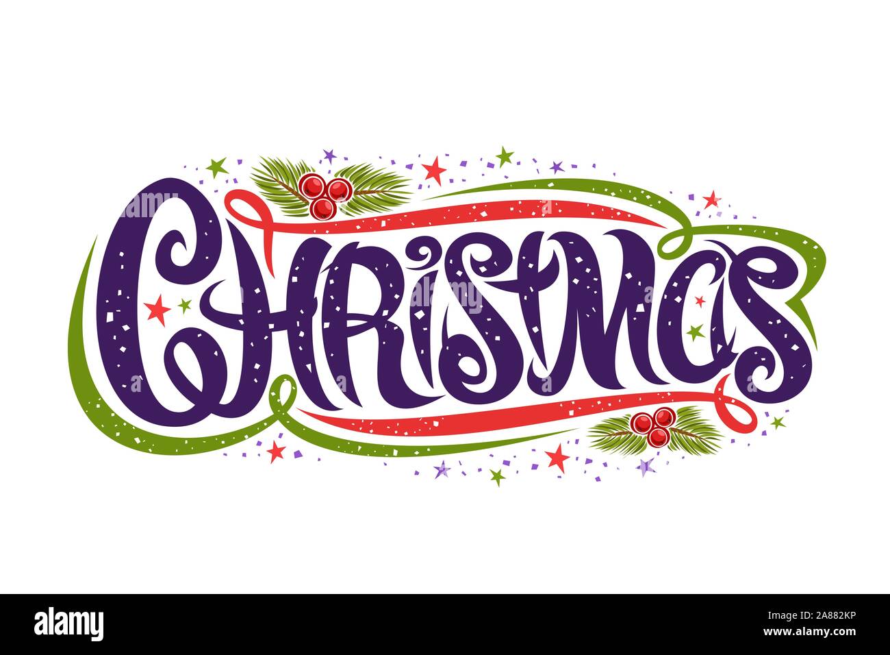 Vector greeting card for Christmas Holiday, curly calligraphic font ...