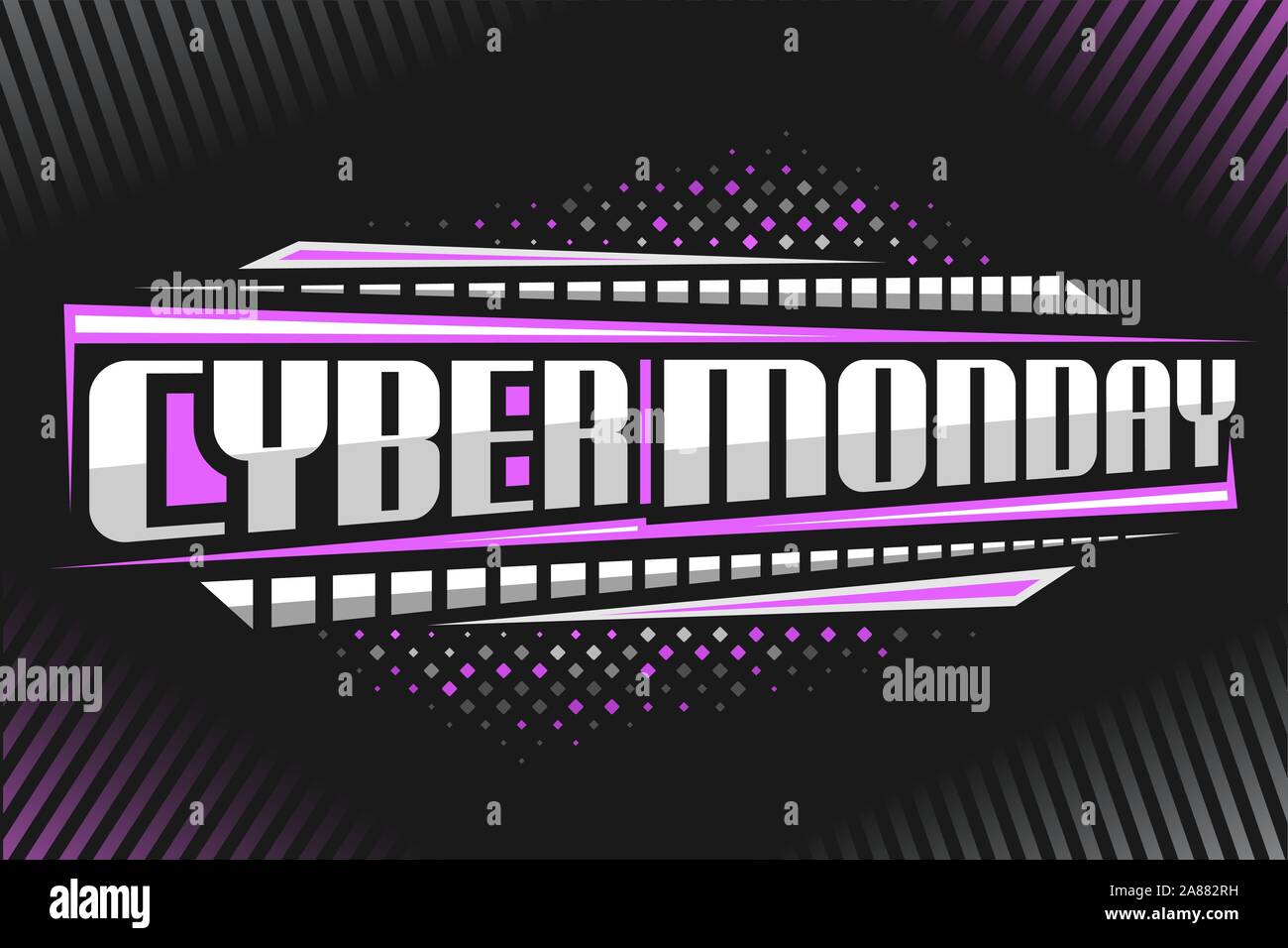 Vector label for Cyber Monday, decorative futuristic signboard with ...