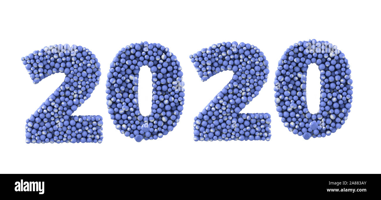 2020 Year Number Text on White Background 3D text with balls 3d render ...