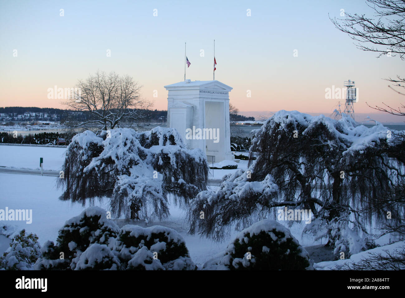 Peace Arch at the Peace Arch Border Crossing at the US/Canada border ...