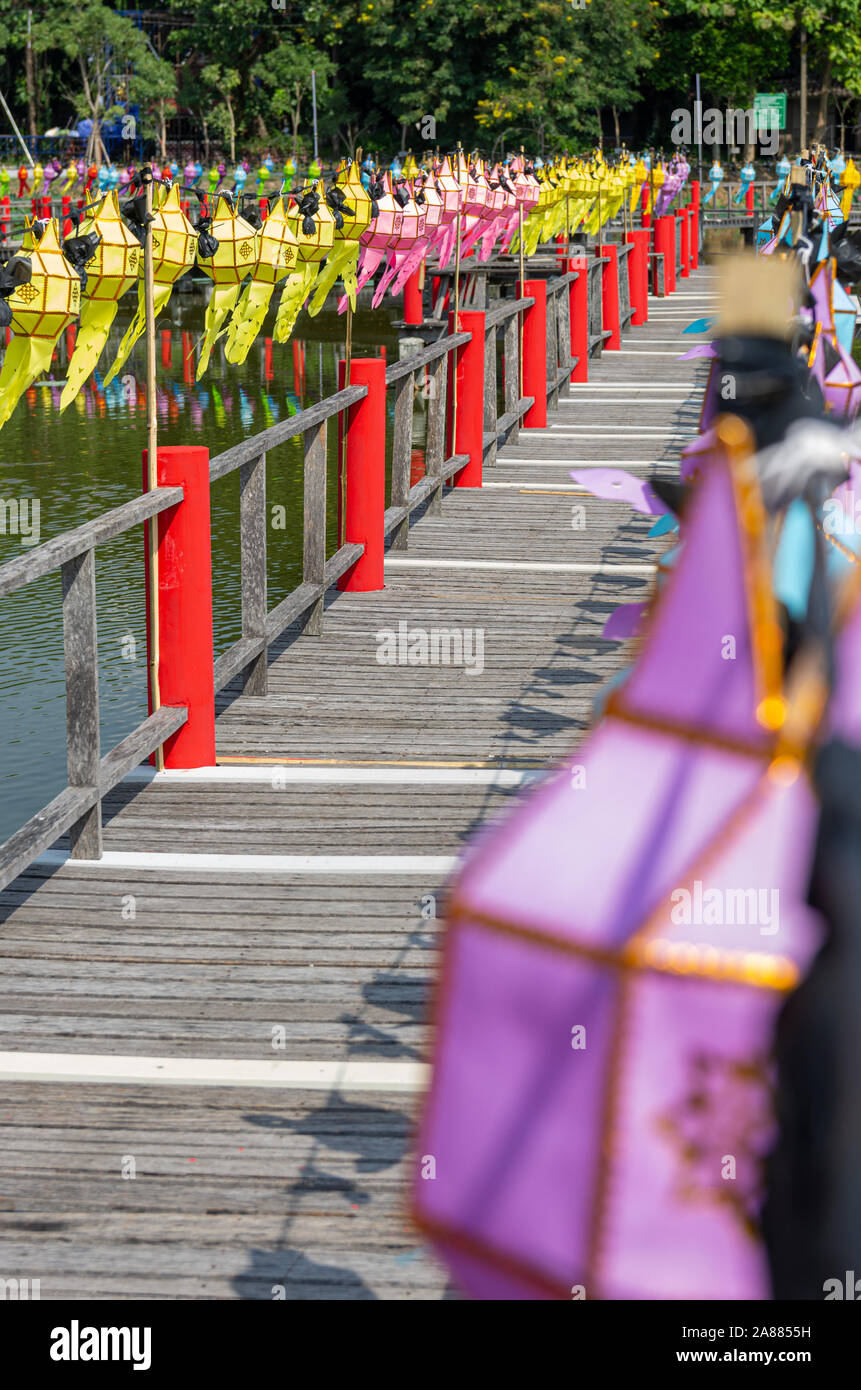Picture of a footbridge decorated with colorful lanterns - selected ...