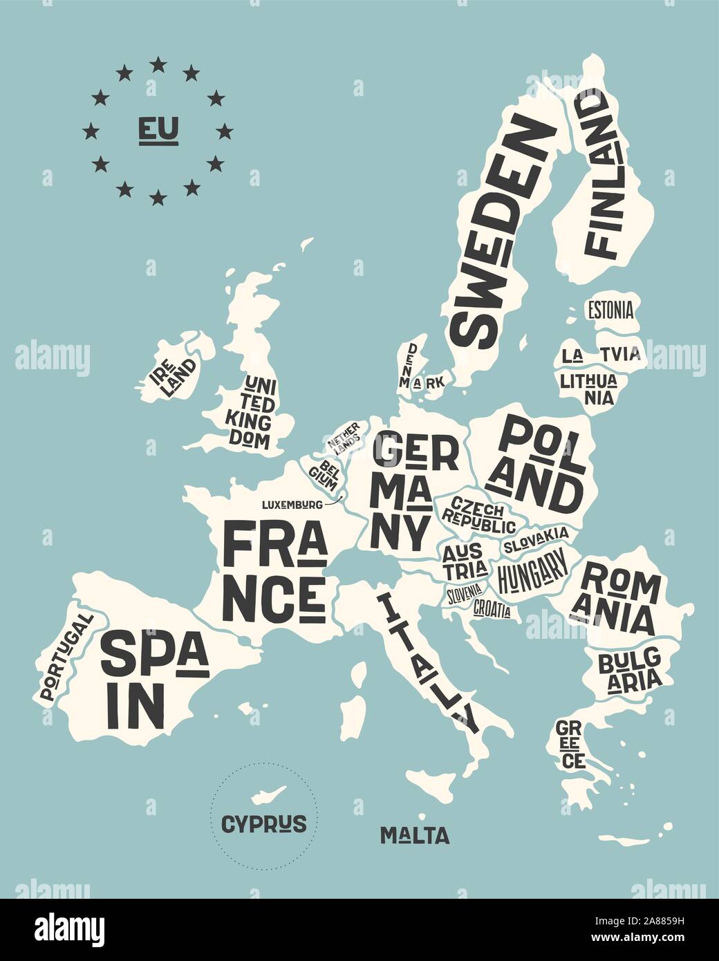 European Union, Europe. Poster map of the European Union Stock Vector ...