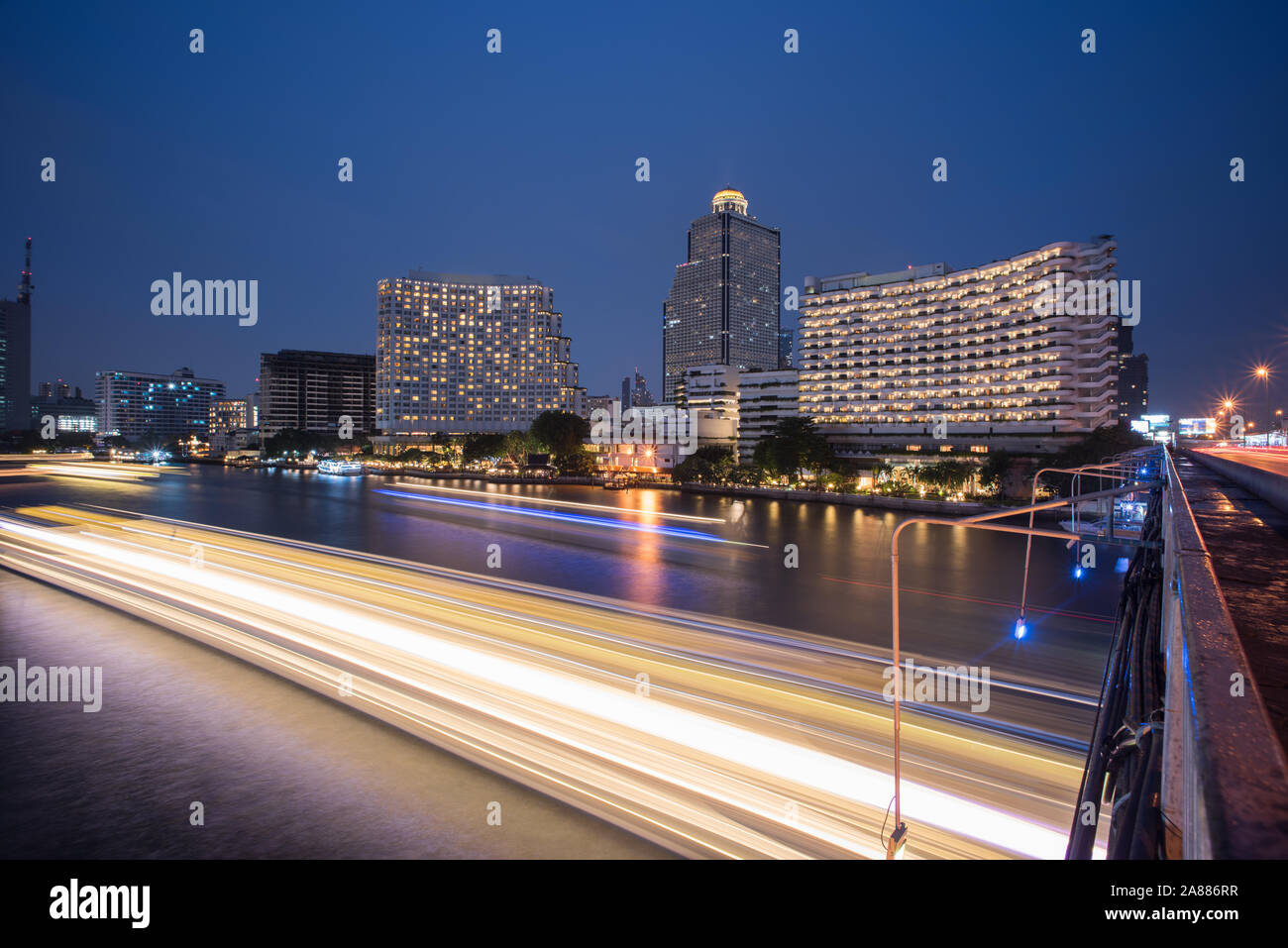 Bangkok Thailand, view from taksin bridge to chao phraya river at ...