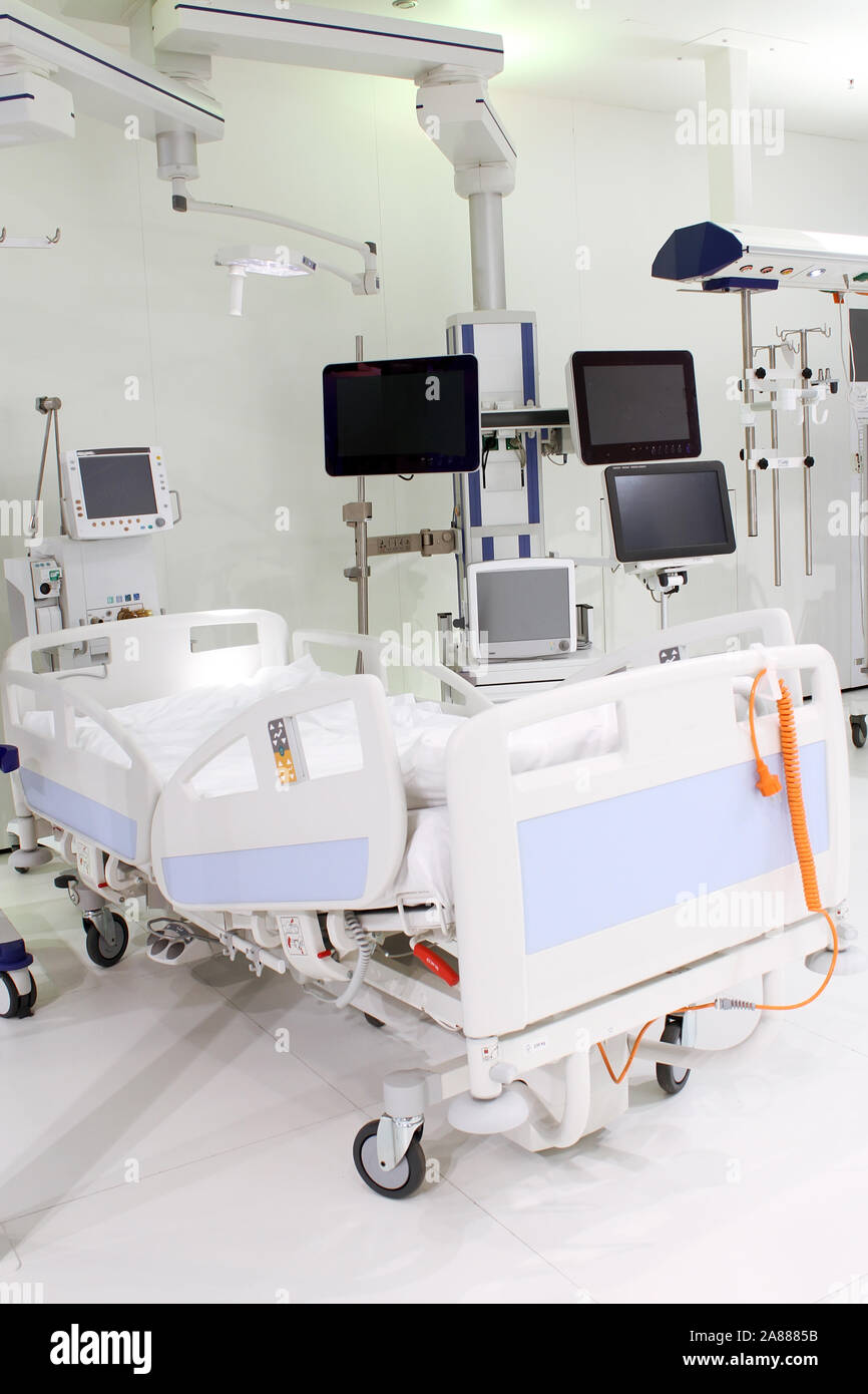 Ambulatory bed with monitors Stock Photo - Alamy