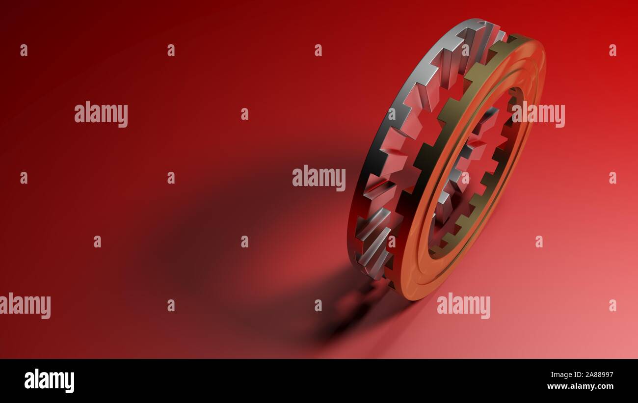 Mating gears on red background - 3D rendering illustration Stock Photo ...